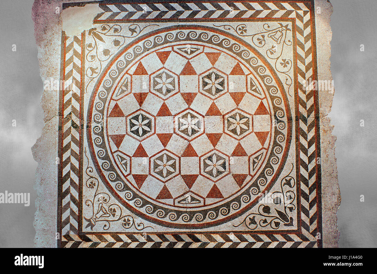 Géométrique mosaïque romaine de la Villa de Castel di Guido, Rome. 1er ...