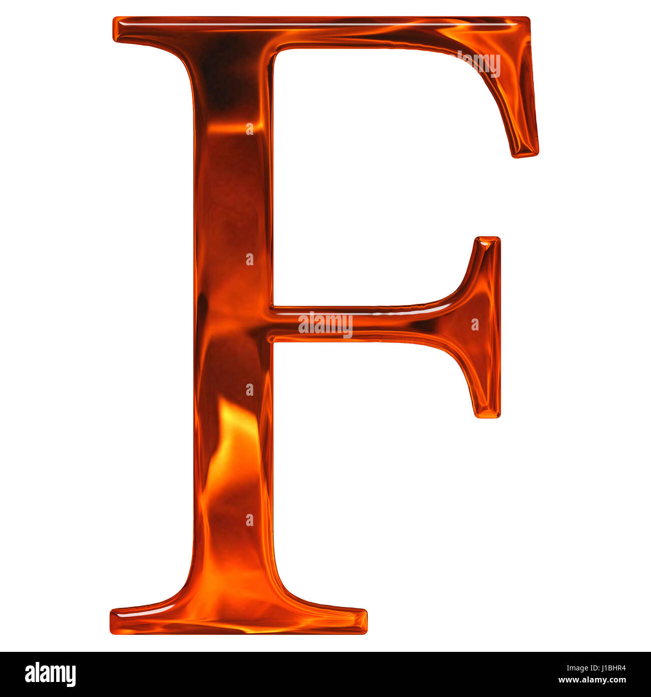 Lettre majuscule F - le modèle de verre extrudé avec flamme, isolé sur ...