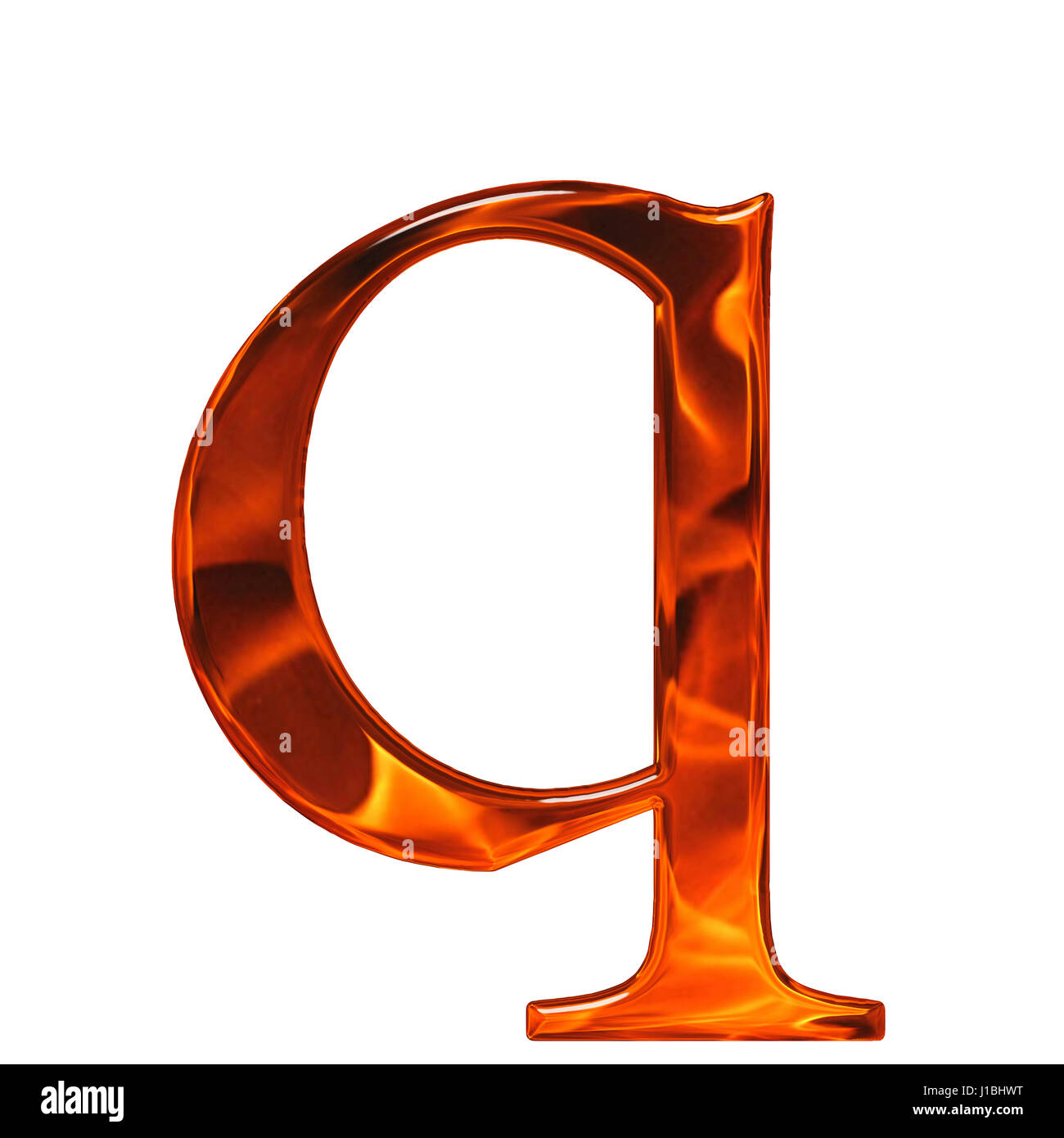 Lettre minuscule q - le modèle de verre extrudé avec flamme, isolé sur ...