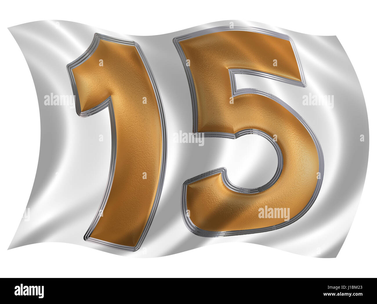Dans le vent qui flotte le drapeau avec chiffre 15, 15, isolé sur fond ...