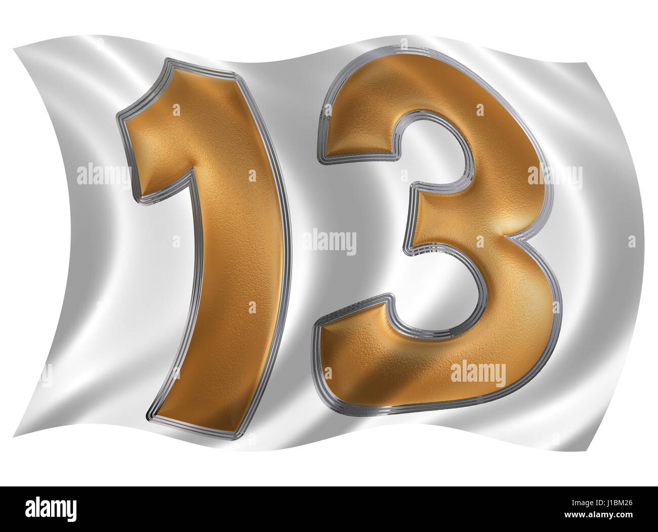 Dans le vent qui flotte le drapeau avec treize, chiffre 13, isolé sur ...