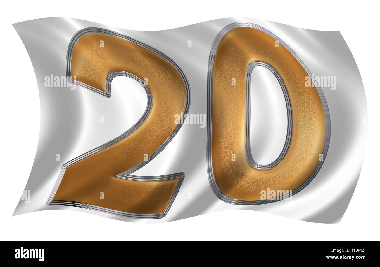 Dans le vent qui flotte le drapeau avec chiffre 20, vingt, isolé sur ... Dans le vent qui flotte le drapeau avec chiffre 20, vingt, isolé sur ...