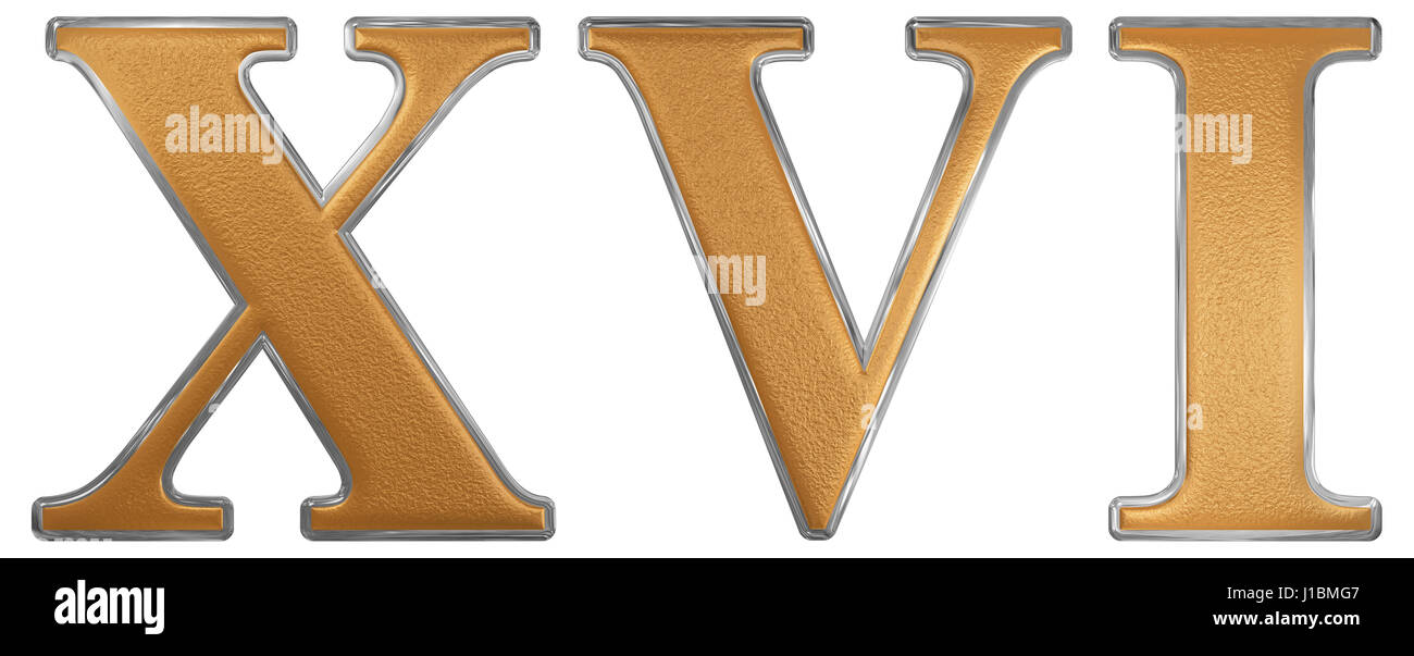 En chiffres romains XVI, sedecim, 16, 16, isolé sur fond blanc, 3D ...