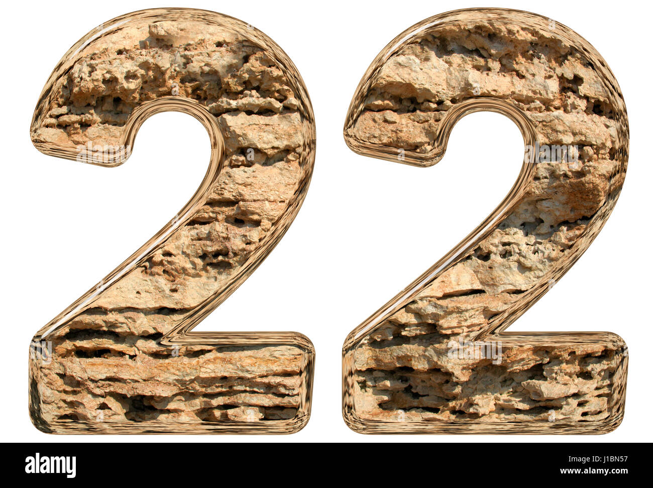 Chiffre 22, vingt-deux, isolé sur blanc, calcaire naturel, 3d ... Chiffre 22, vingt-deux, isolé sur blanc, calcaire naturel, 3d ...