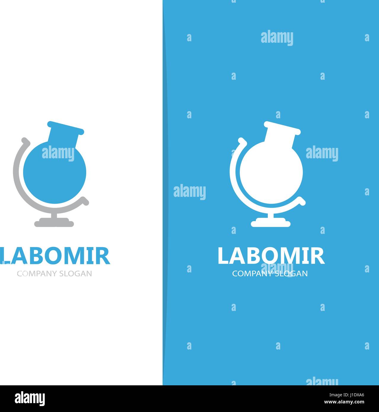 Vecteur de la fiole et logo globe combinaison. Planète en laboratoire ...