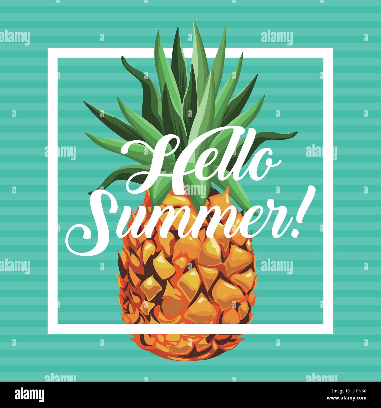 Fruits frais ananas hello summer card Image Vectorielle Stock - Alamy