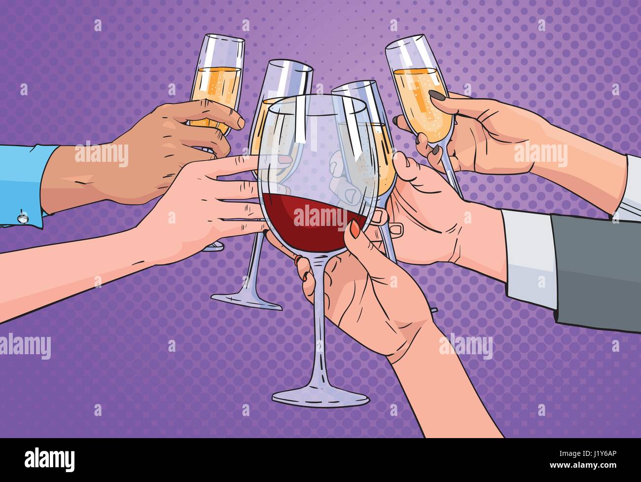 Groupe de mains de trinquer le verre de Champagne et de Vin Rouge ...