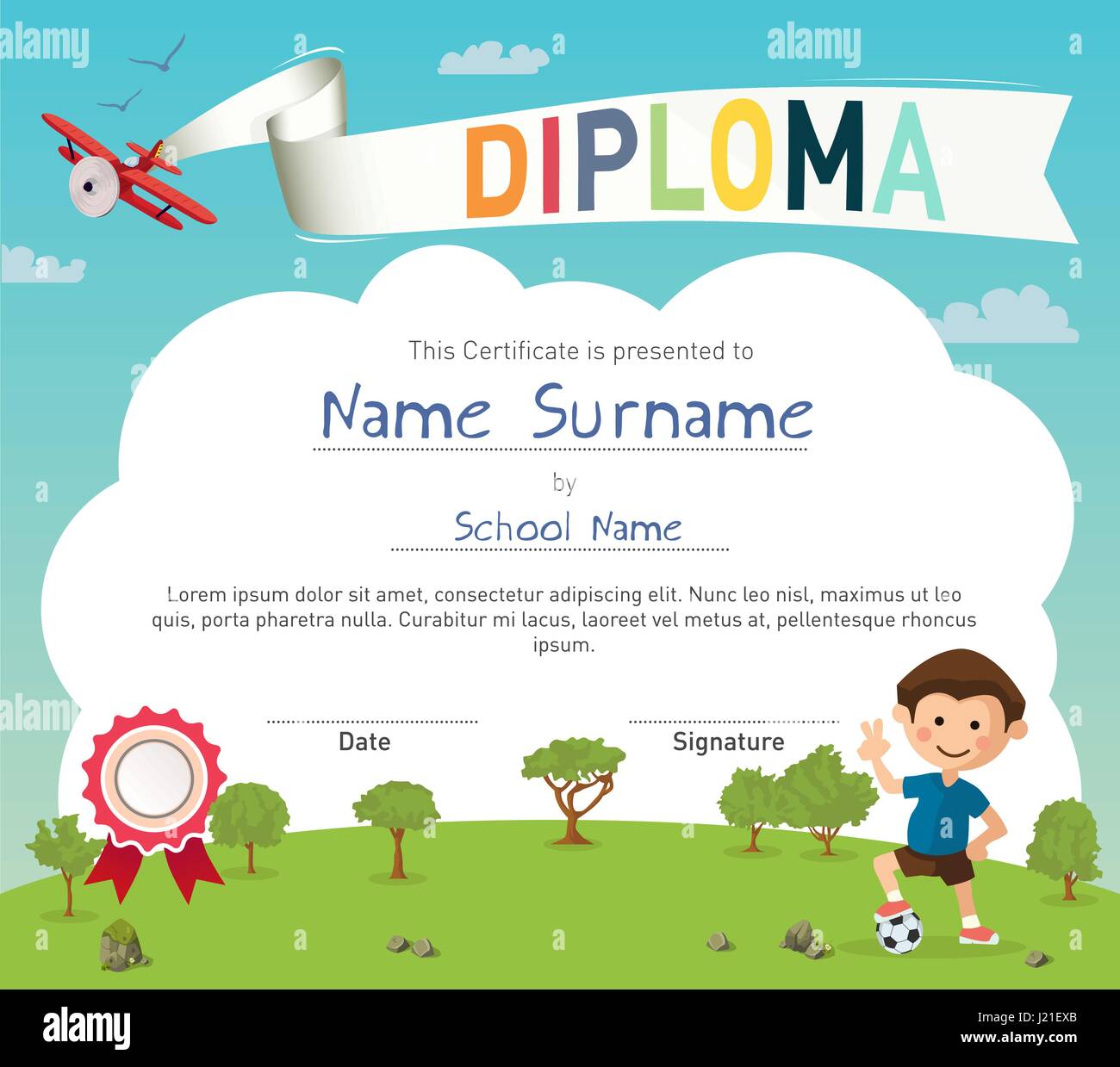 Kids diploma certificate background design Banque de photographies et d ...