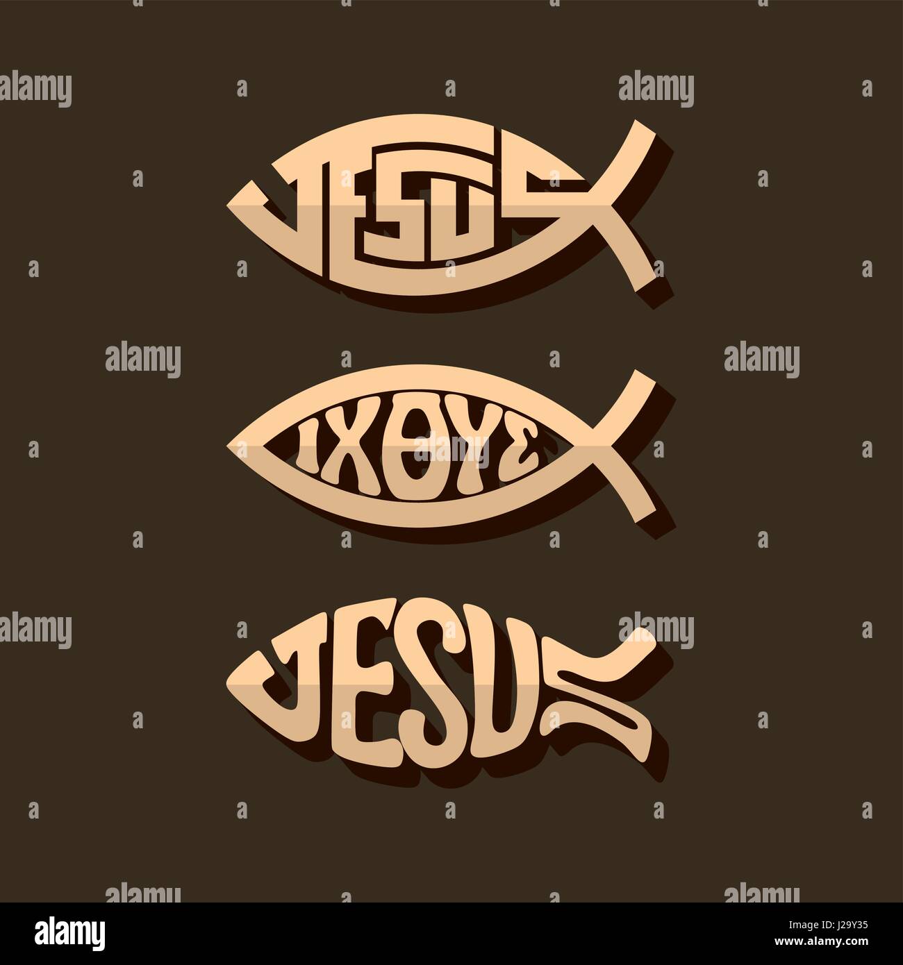 Un ensemble de symboles bibliques et de poisson chrétien Image ...