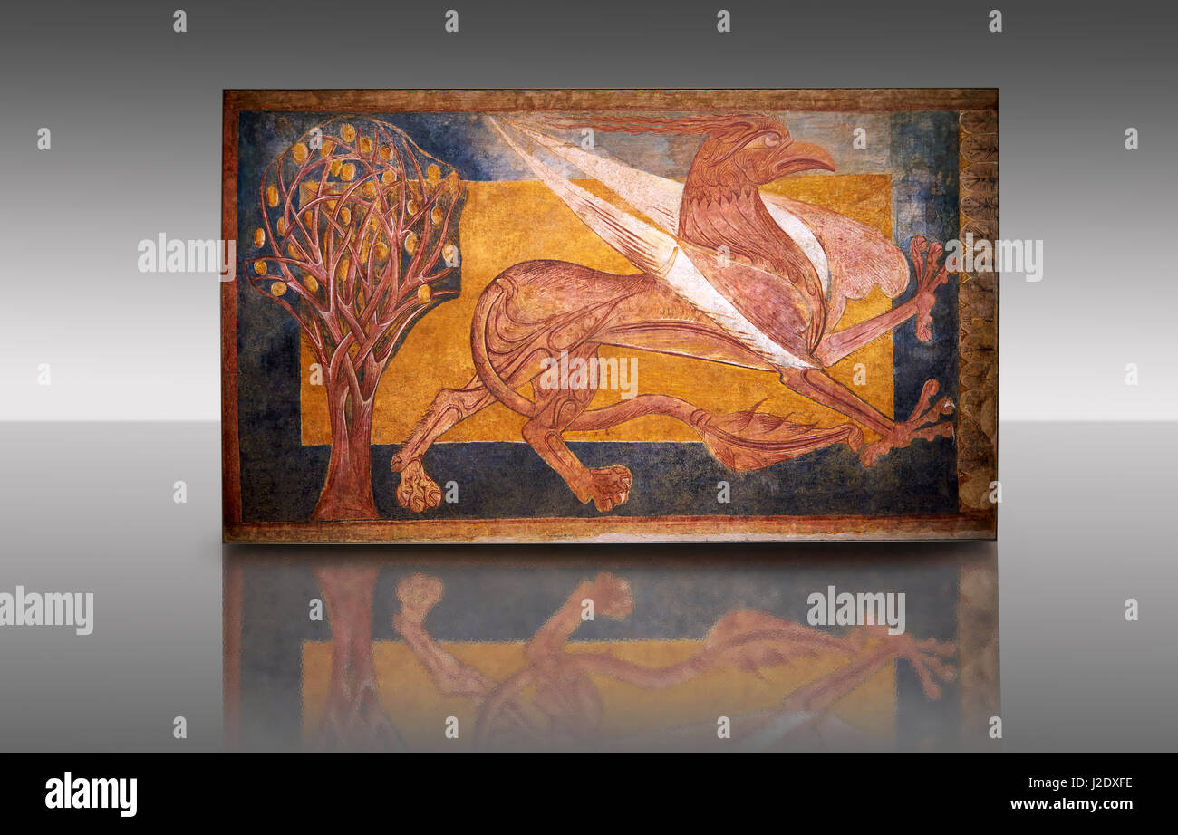 Fresques romanes d'une Griffen typiques de la peinture de cour catalane ...