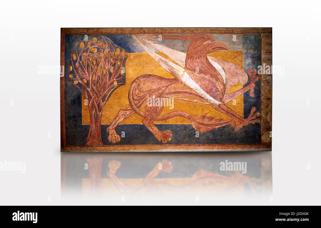 Fresques romanes d'une Griffen typiques de la peinture de cour catalane ...
