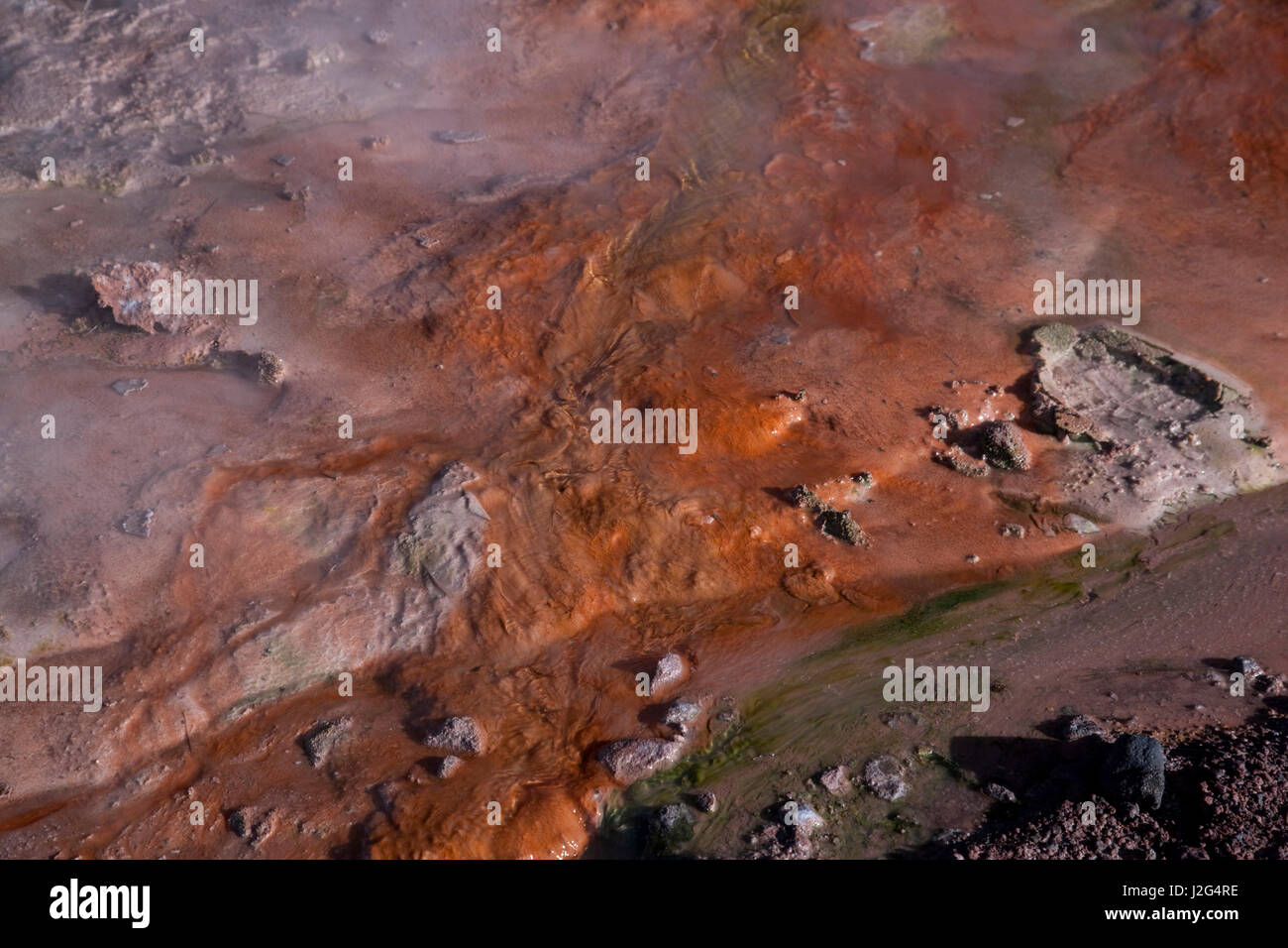 Un détail d'une fumerolle en éruption à El Tatio, avec des couleurs ...