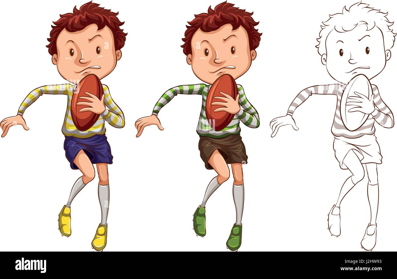 L'homme et de ballon de rugby dans trois différents styles de dessin ...