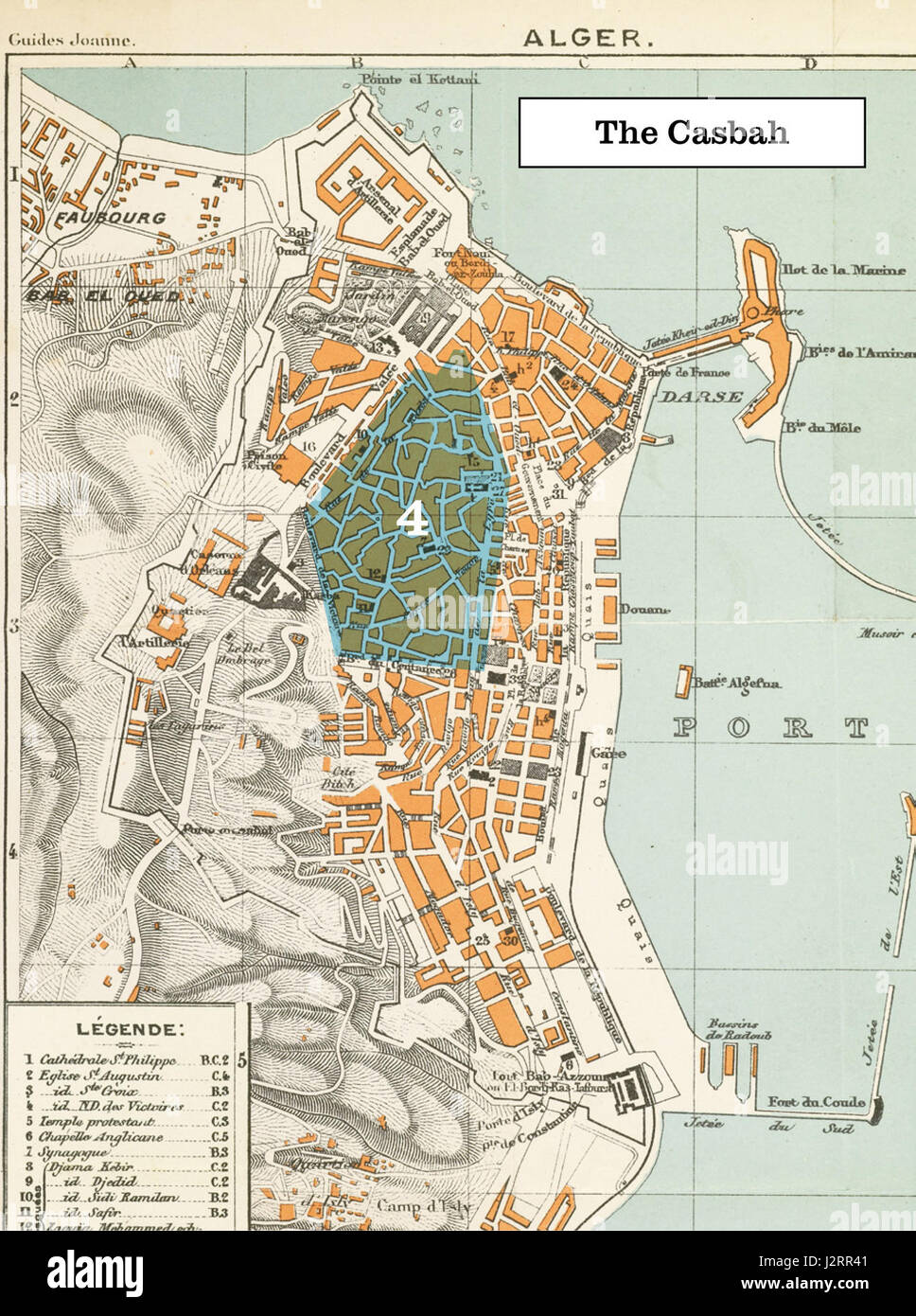 Plan 1888 d'Alger, Algérie région Casbah Photo Stock - Alamy