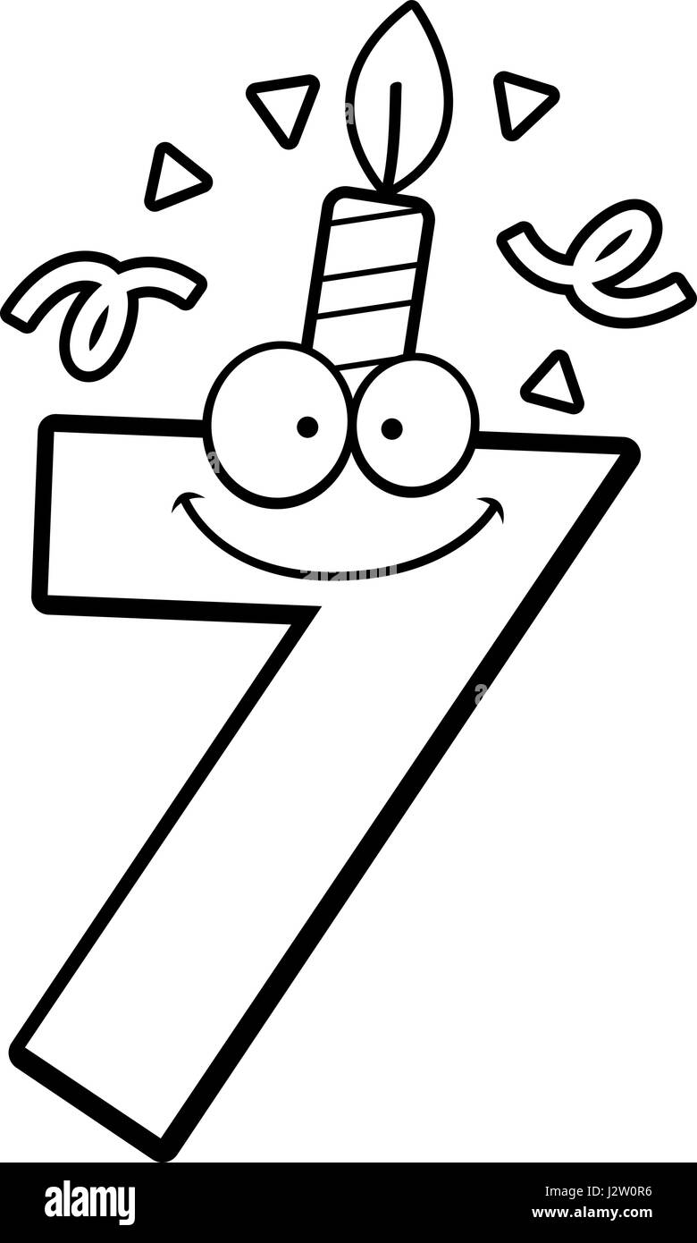 Illustration d'une caricature d'un numéro 7 avec une bougie d ... Illustration d'une caricature d'un numéro 7 avec une bougie d ...
