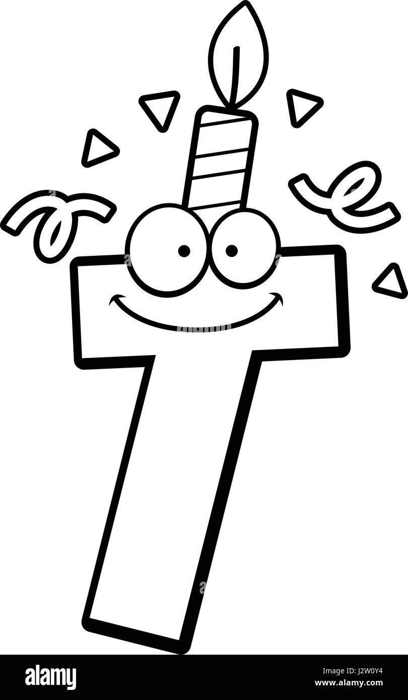 Illustration d'une caricature d'une lettre T avec une bougie d ... Illustration d'une caricature d'une lettre T avec une bougie d ...