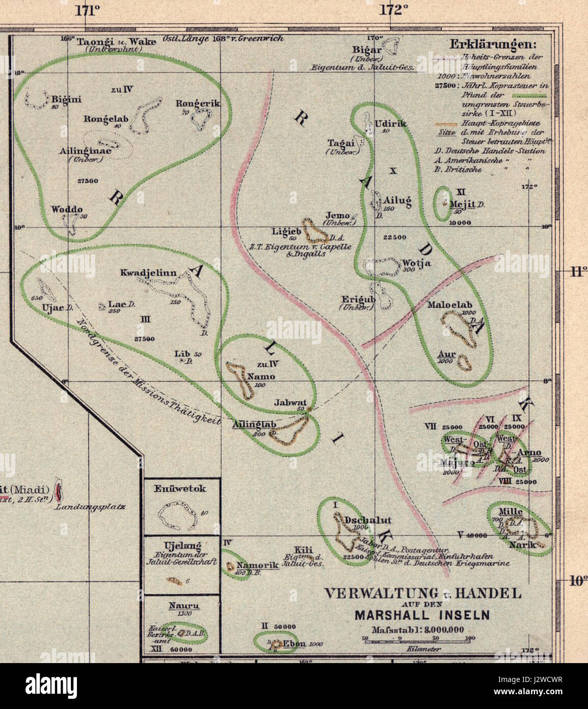 1897 carte administrative des Îles Marshall, l'Océan Pacifique Photo ...