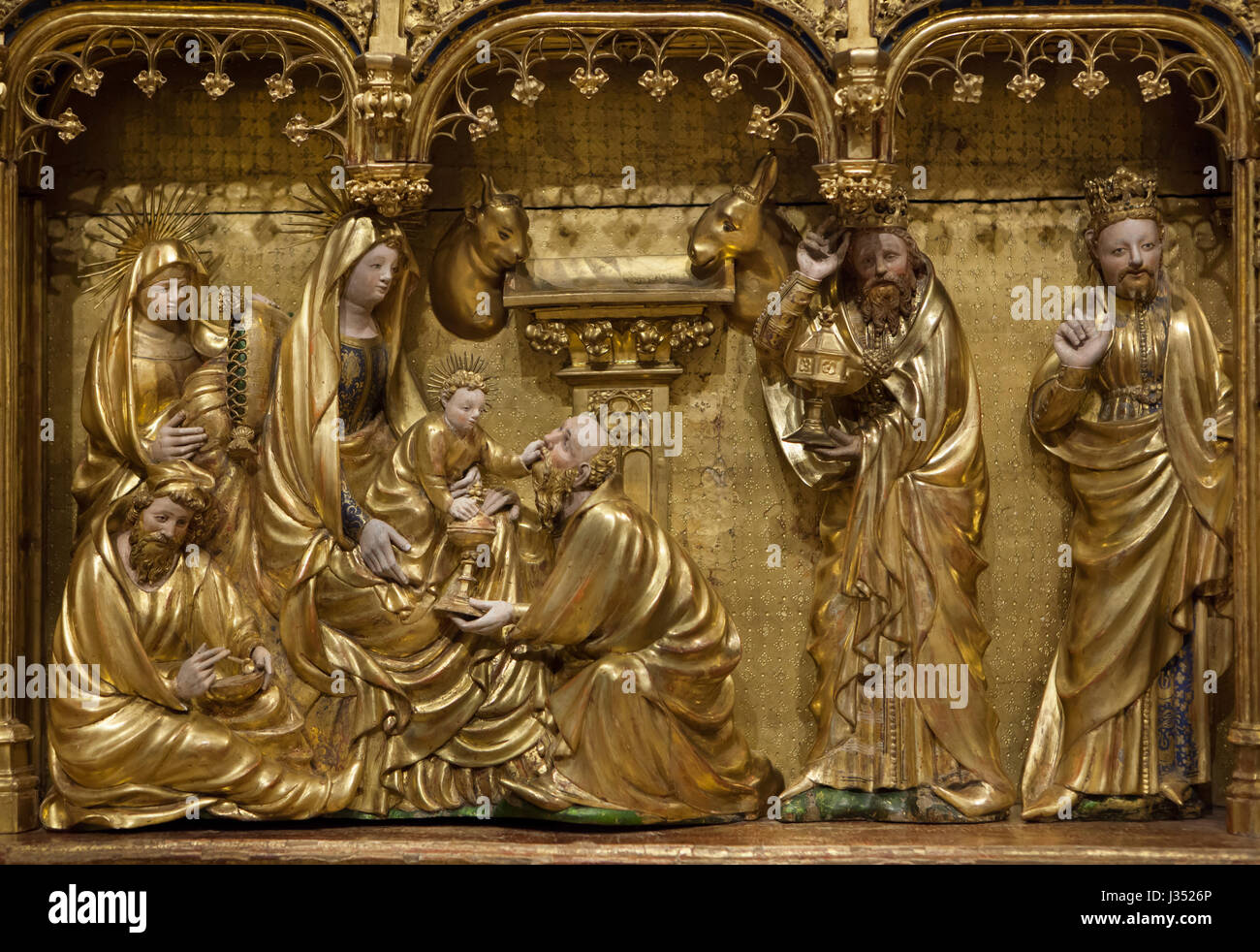 Adoration des Rois. Détail du retable de la Crucifixion de La Chartreuse de Champmol par ...