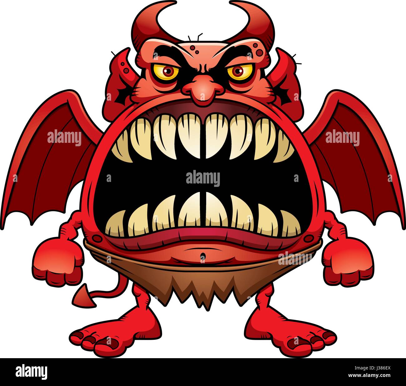 Illustration d'un dessin d'un diable avec une grande bouche pleine de ...