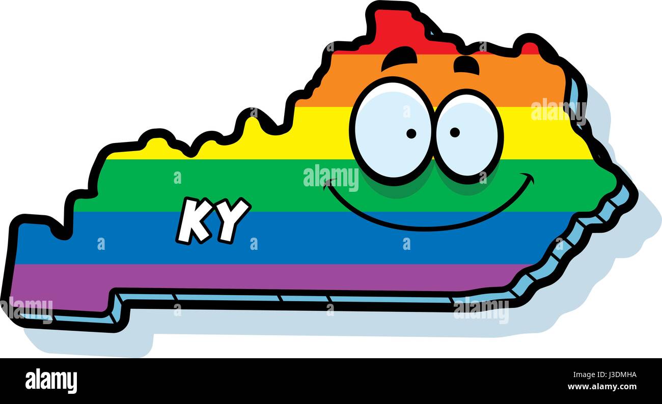 Un cartoon illustration de l'état du Kentucky smiling avec drapeau arc ...