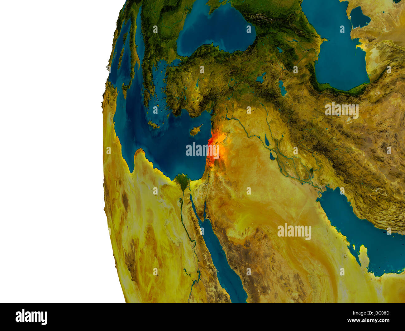 Le Liban a souligné en rouge sur le modèle détaillé de la planète Terre ...