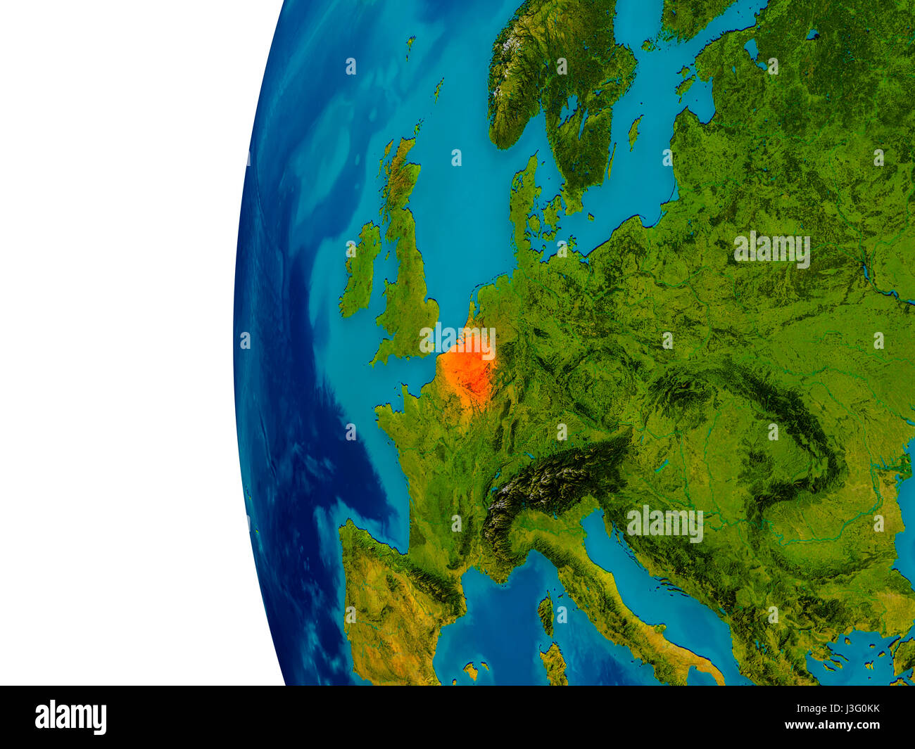 La Belgique a souligné en rouge sur le modèle détaillé de la planète ...