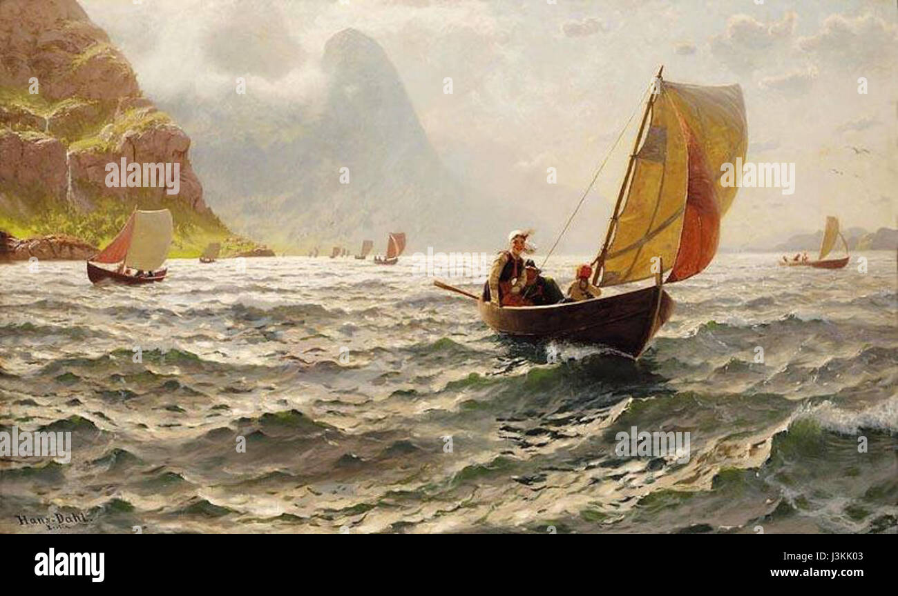 Upon Sunny Waves est probablement une œuvre de Hans Dahl, un artiste ...