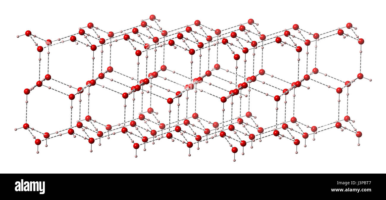 La glace (eau gelée, hexagonale), structure cristalline. Les atomes ...