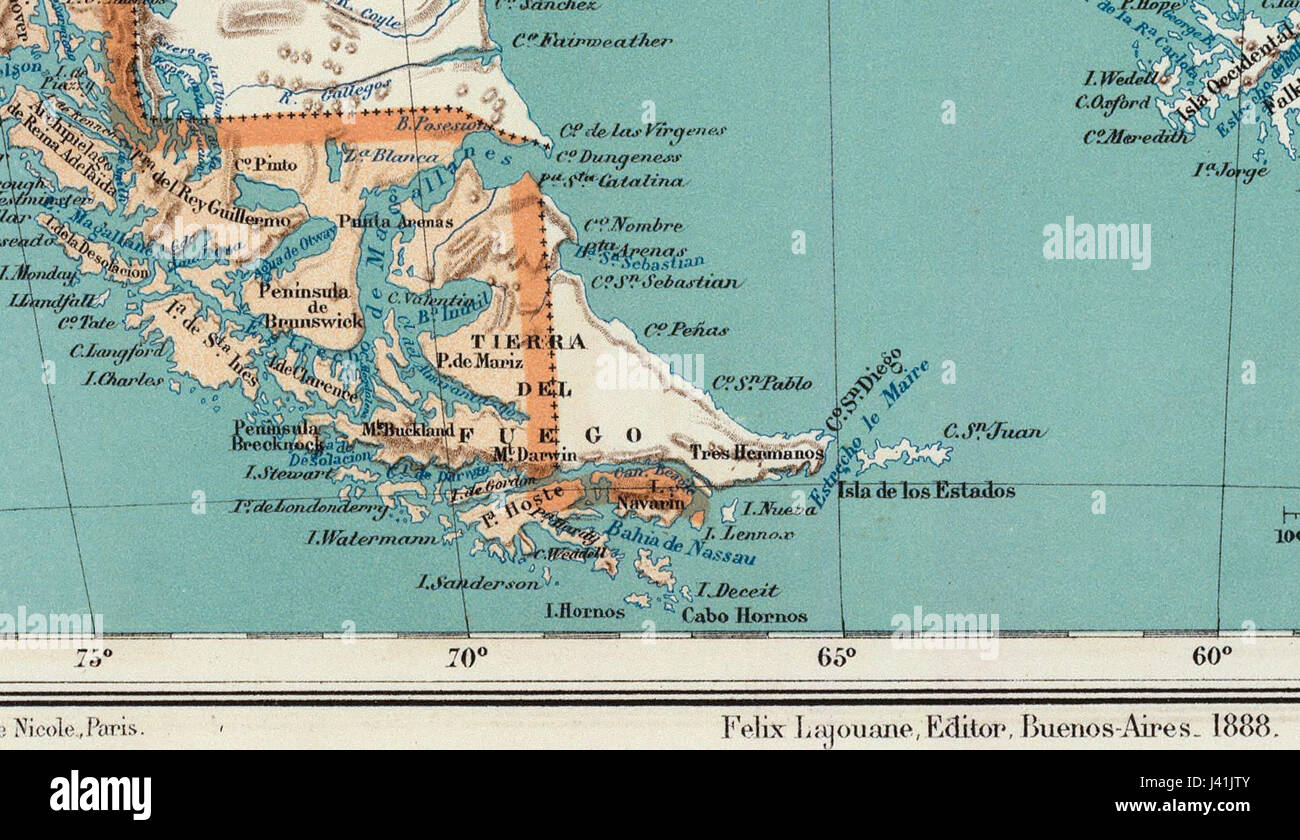 Mapa del Canal Beagle, 1888.orografico Photo Stock - Alamy