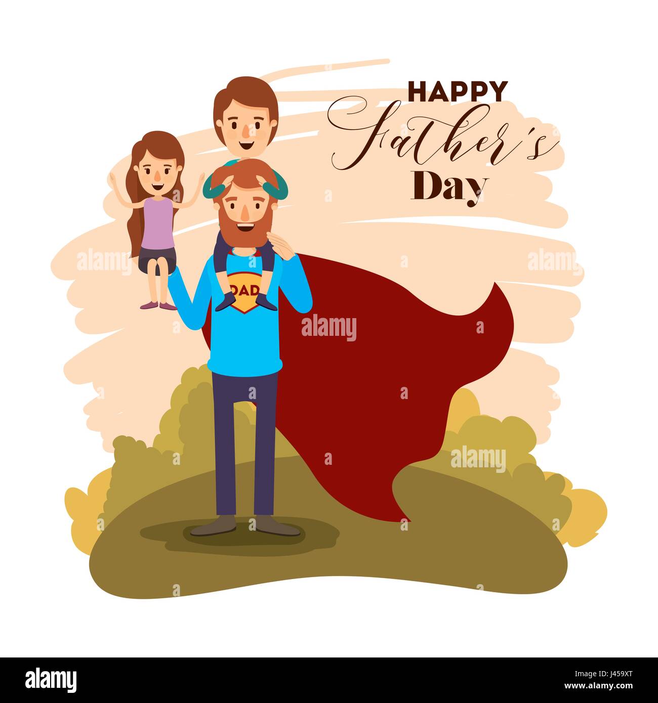 Carte colorée avec papa super héros et fils sur la fête des pères Image ...