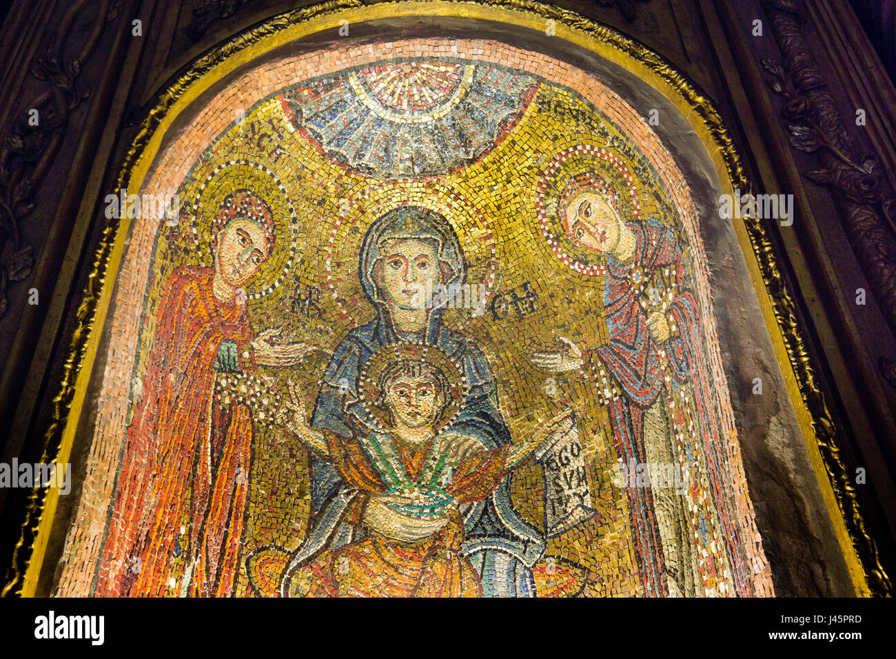 Mosaïque de Vierge Marie et l'enfant et les Saints et Praxedes ...