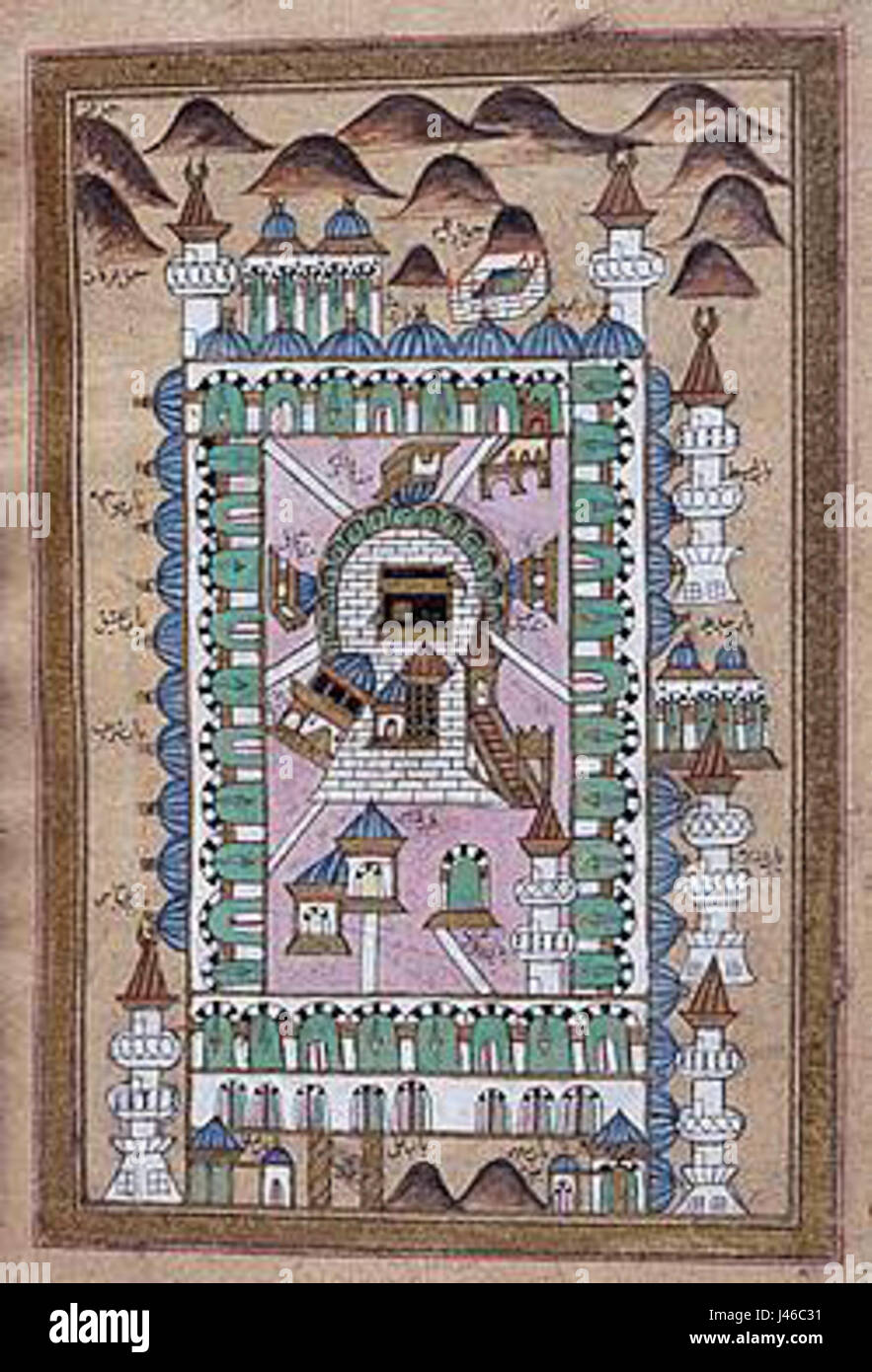 Une carte ancienne de la Mecque illustre les caractéristiques ...
