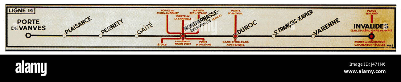 Plan de métro de Paris ancienne ligne 14 Photo Stock - Alamy