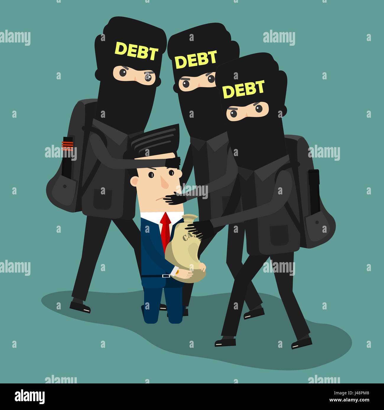Businessman dans la dette. Vector cartoon illustration du concept d ...