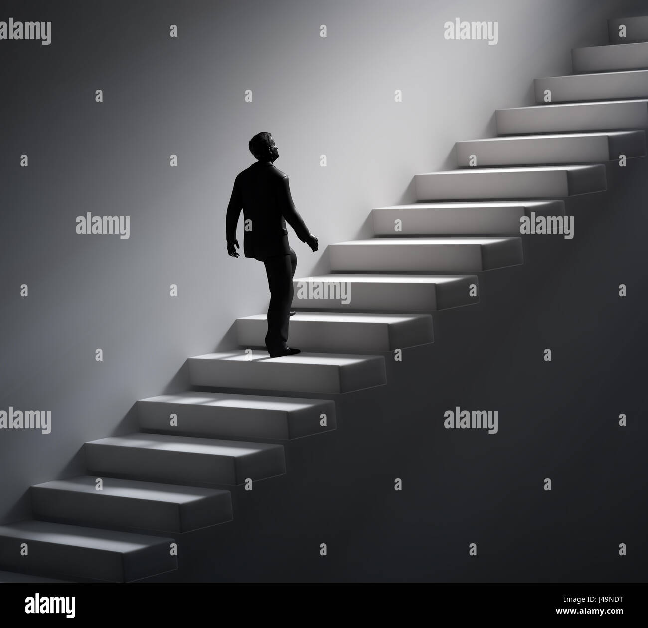 L'homme en montant les escaliers vers la lumière - 3d illustration ...