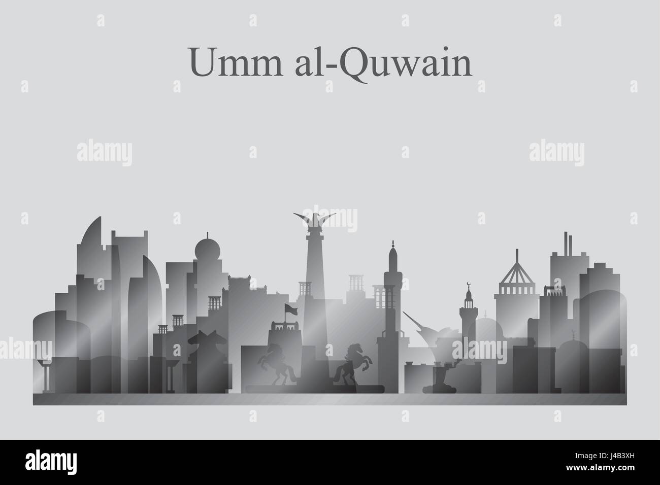 Fujairah city skyline silhouette en gris, vector illustration Image ...