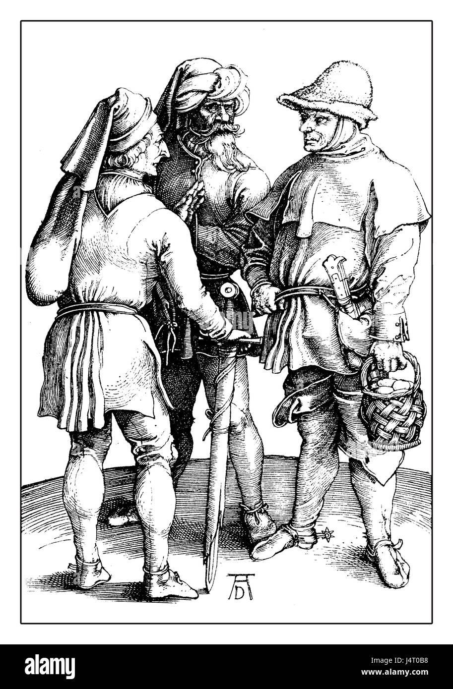 Personnages et costumes paysan médiéval, gravure d'Albrecht Dürer, XVI ...