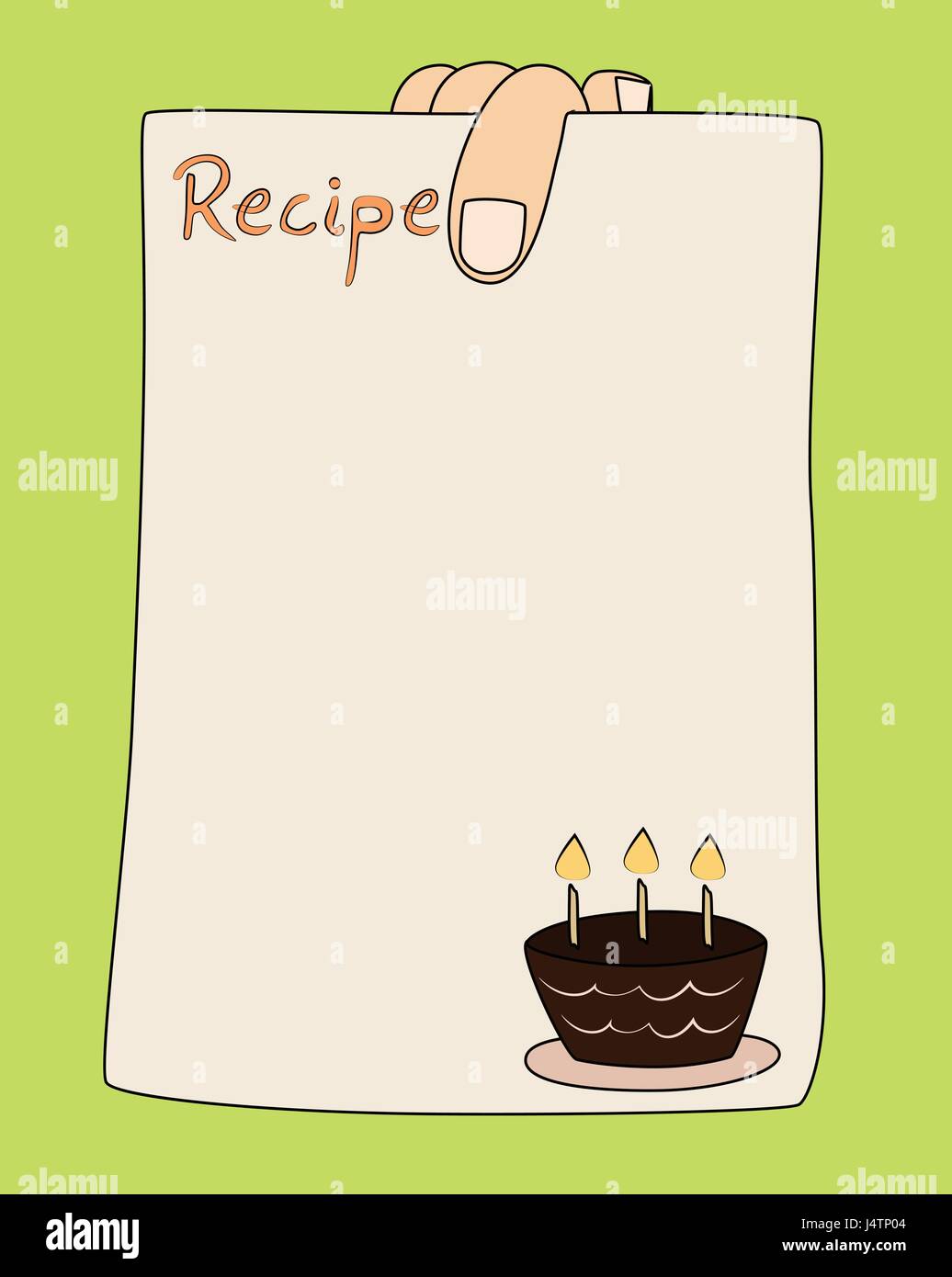 Vector cartoon hand holding fiche recette modèle avec gâteau Image ...