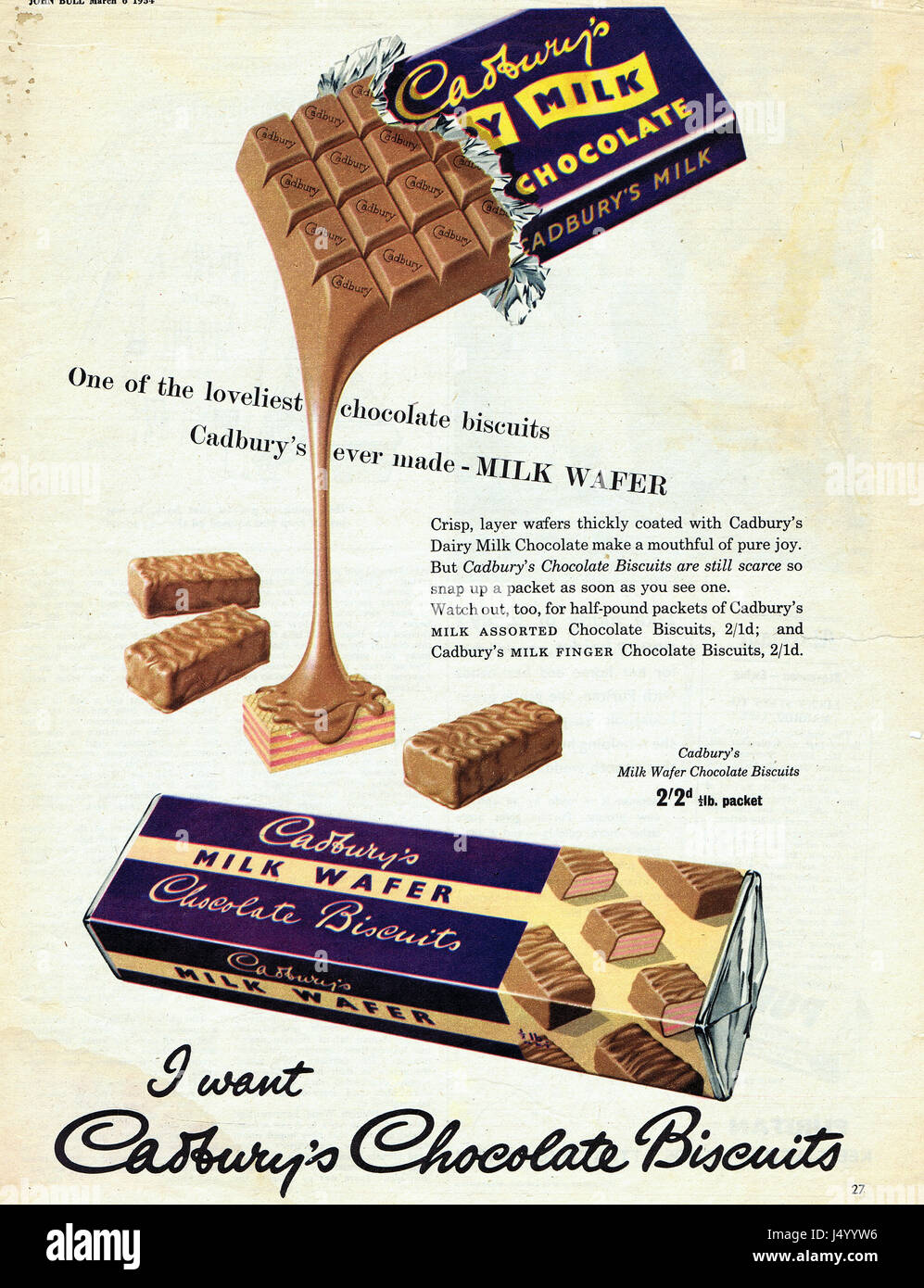 Cadbury's chocolat gaufrette Vintage Advert Photo Stock - Alamy