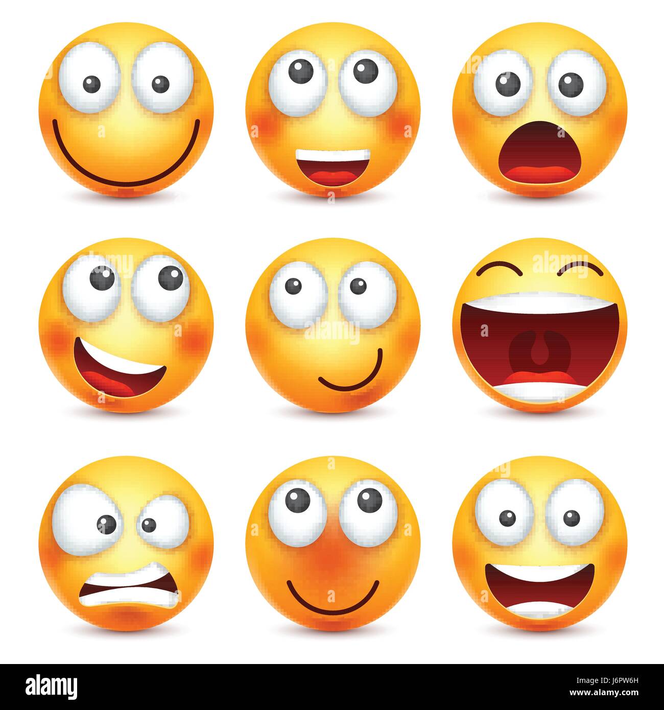 Smiley emoticon souriant,ensemble. Avant jaune avec des émotions. L ...