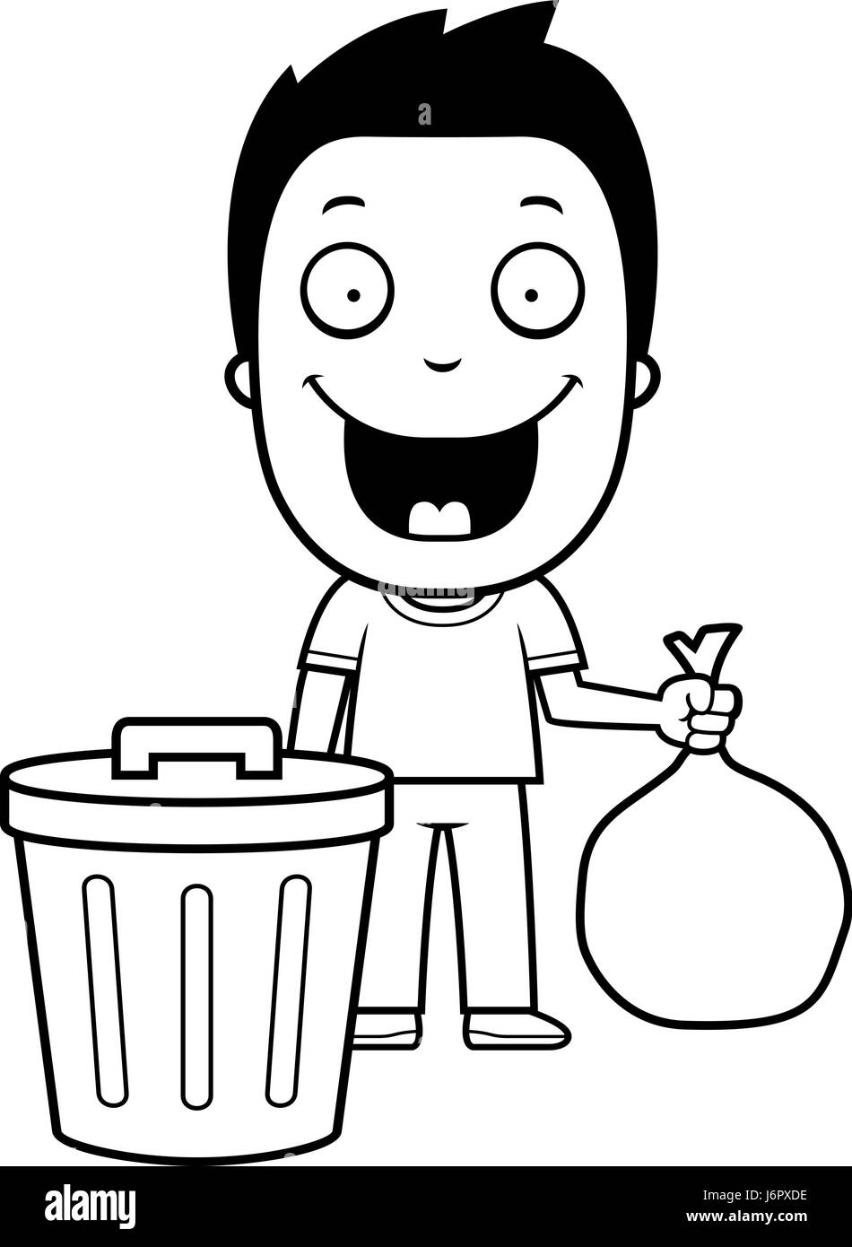 Garbage boy cartoon illustration Banque d'images noir et blanc - Alamy