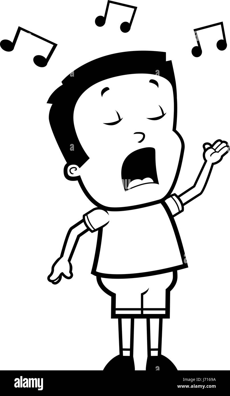 Cartoon illustration boy singing song Banque d'images vectorielles - Alamy