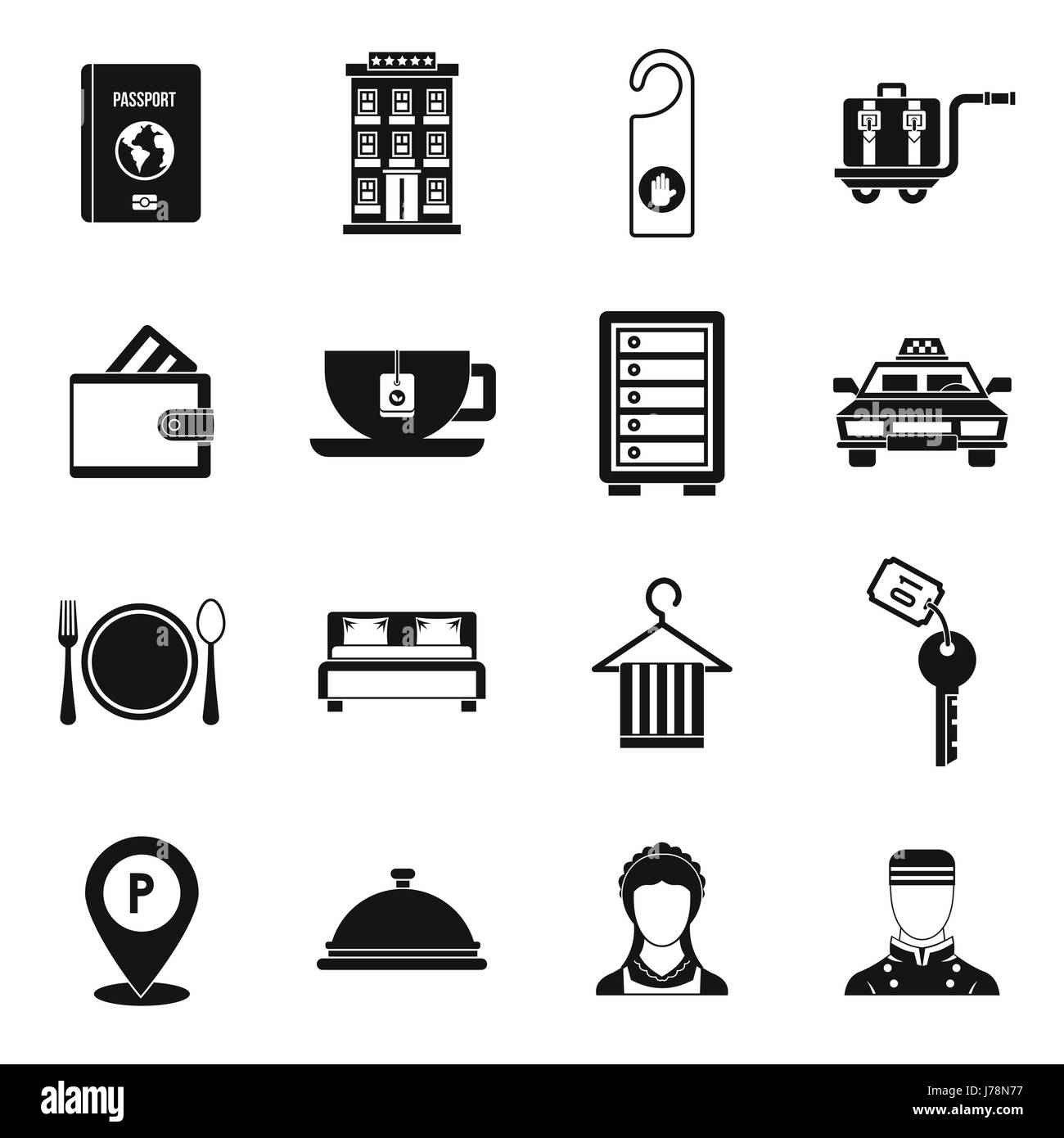 Hôtel icons set dans un style simple. Services d'hébergement de l'hôtel ...