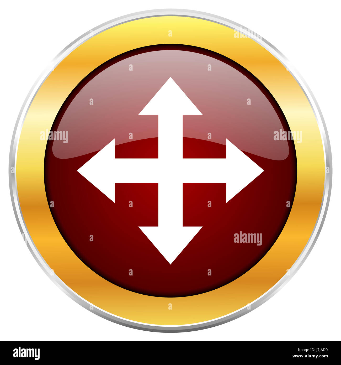 Flèche rouge icône web avec golden border isolé sur fond blanc. Bouton ...