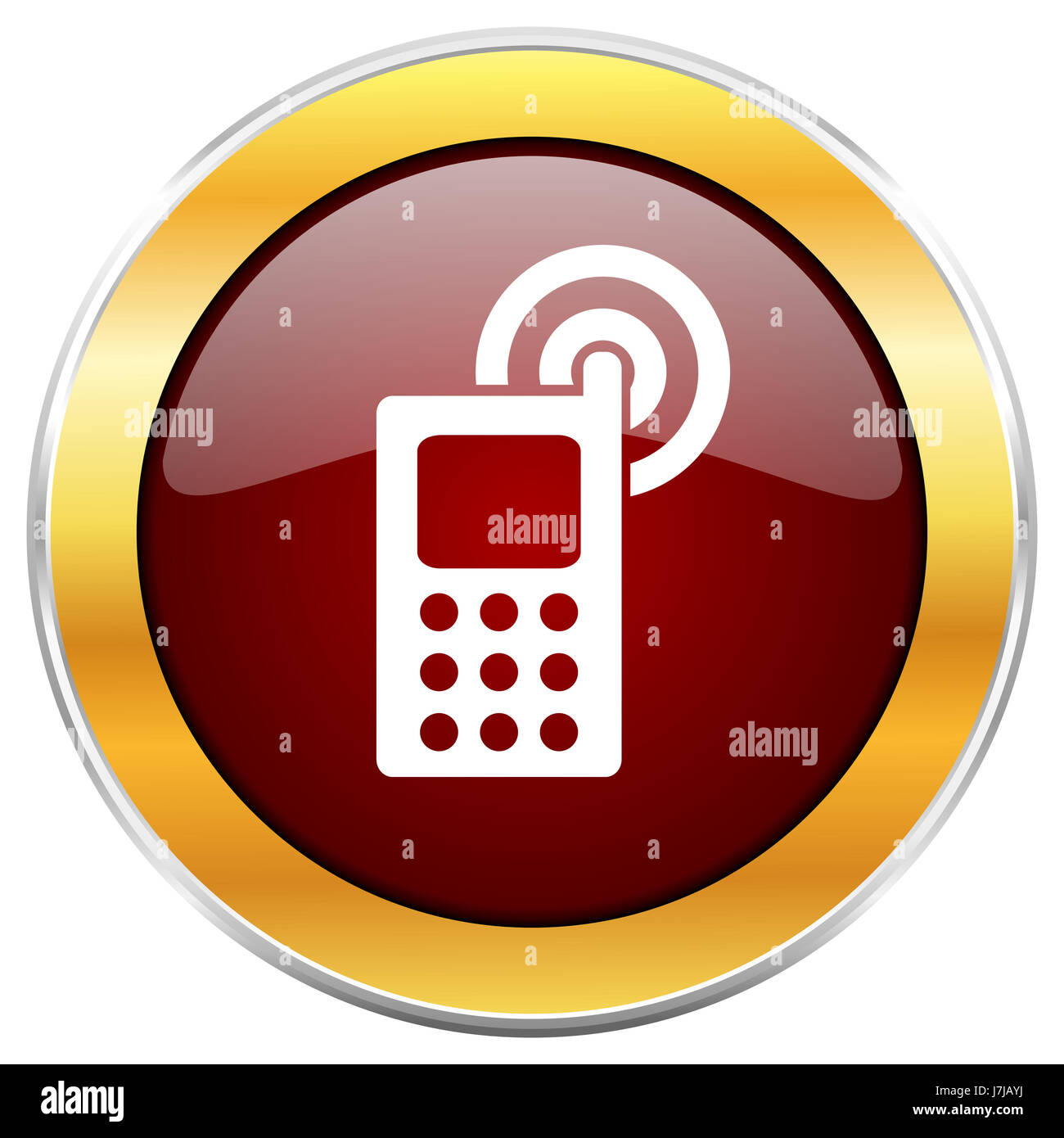 Téléphone rouge icône web avec golden border isolé sur fond blanc ...