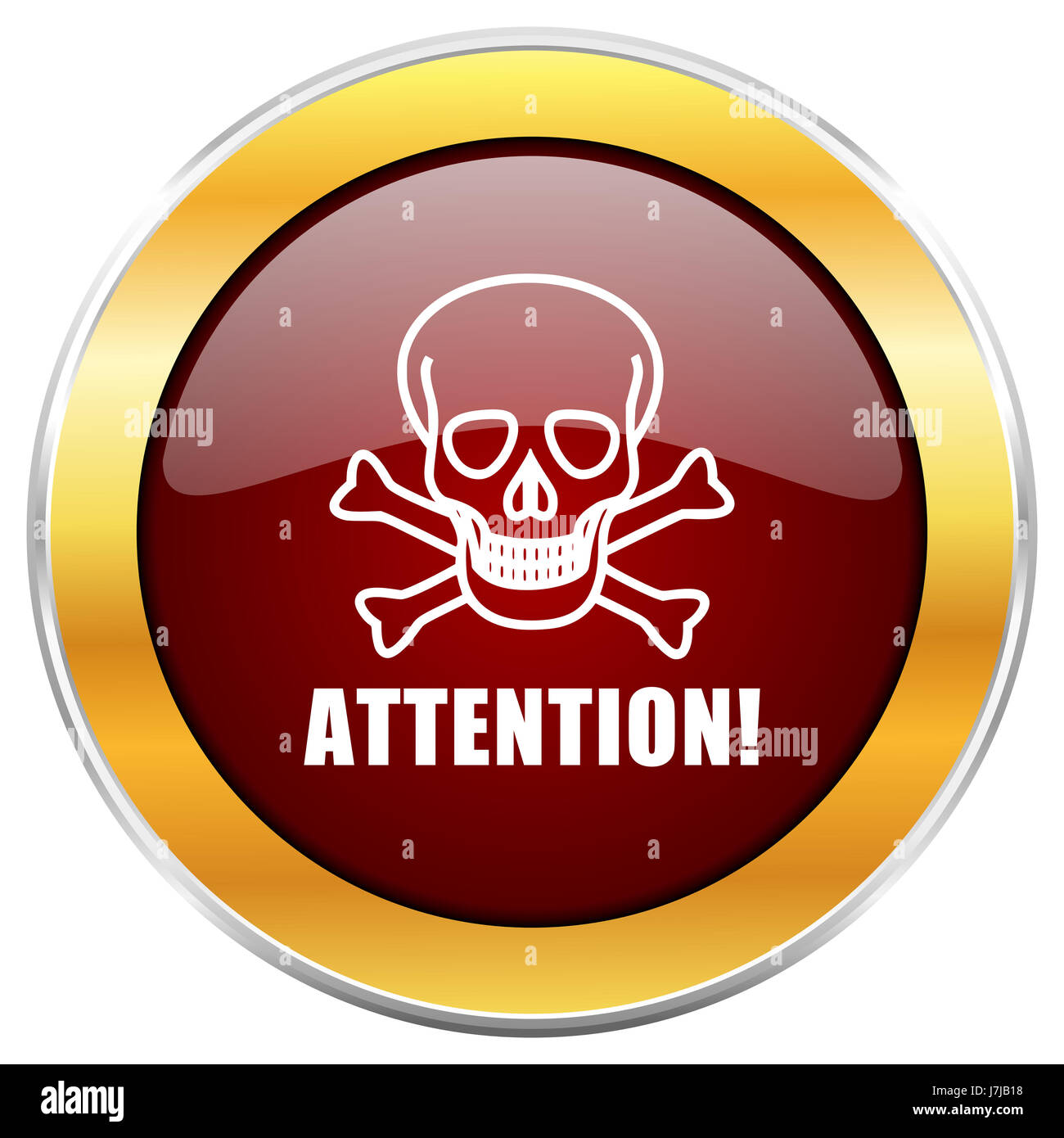 Attention l'icône web rouge crâne avec golden border isolé sur fond ...