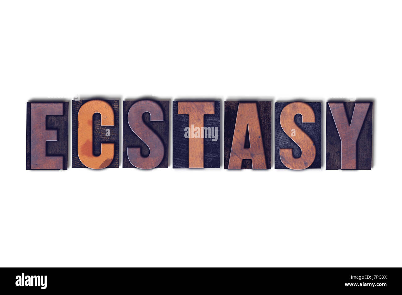 Le mot concept Ecstasy thème et écrit en bois vintage typo sur fond ...
