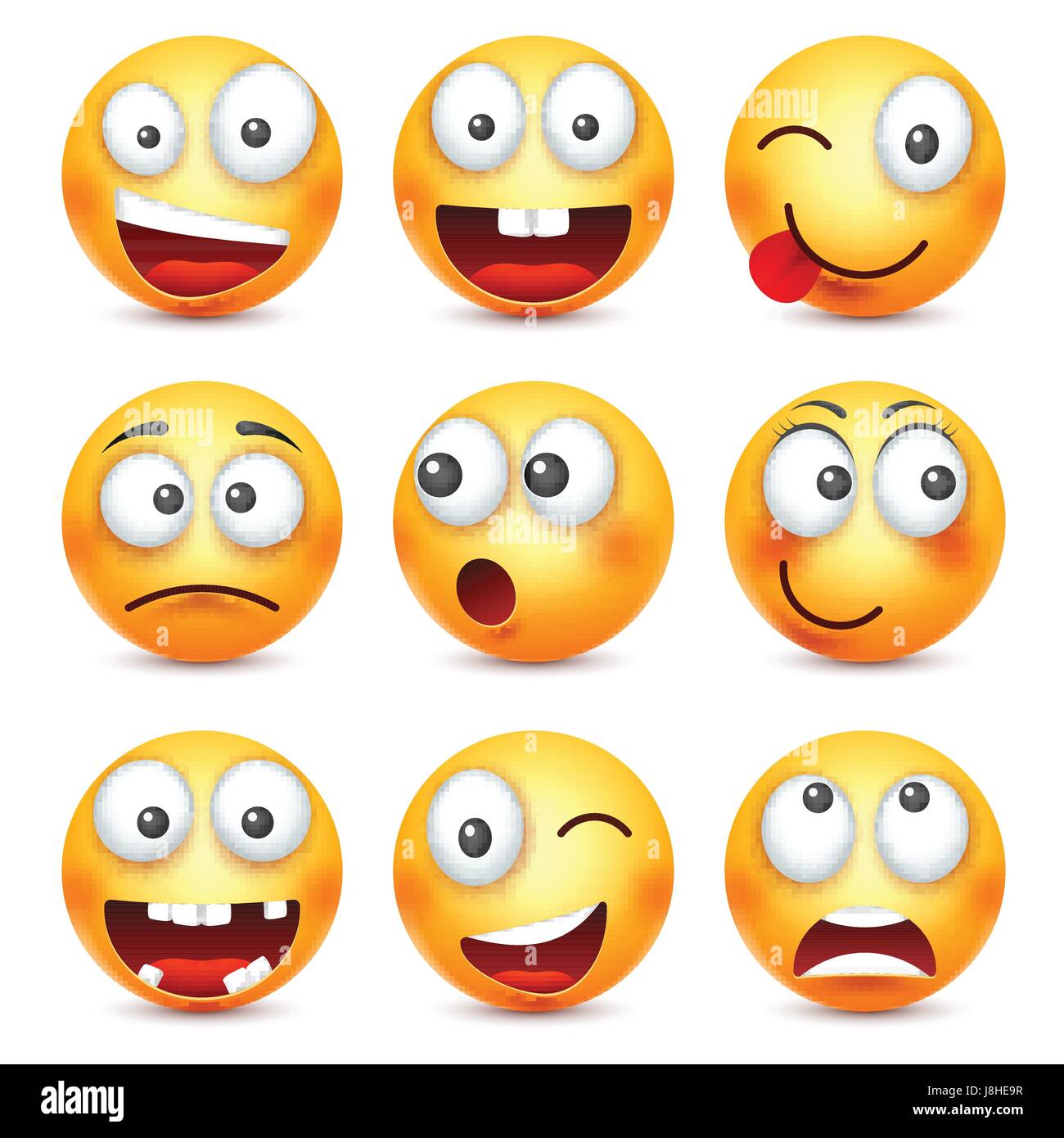 Smiley souriant,en colère,triste,heureux émoticône. Avant jaune avec ...