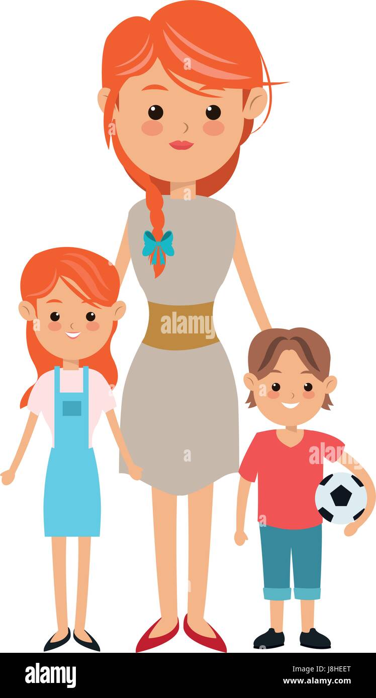 Cartoon mère de deux enfants, un garçon et une fille Image Vectorielle ...