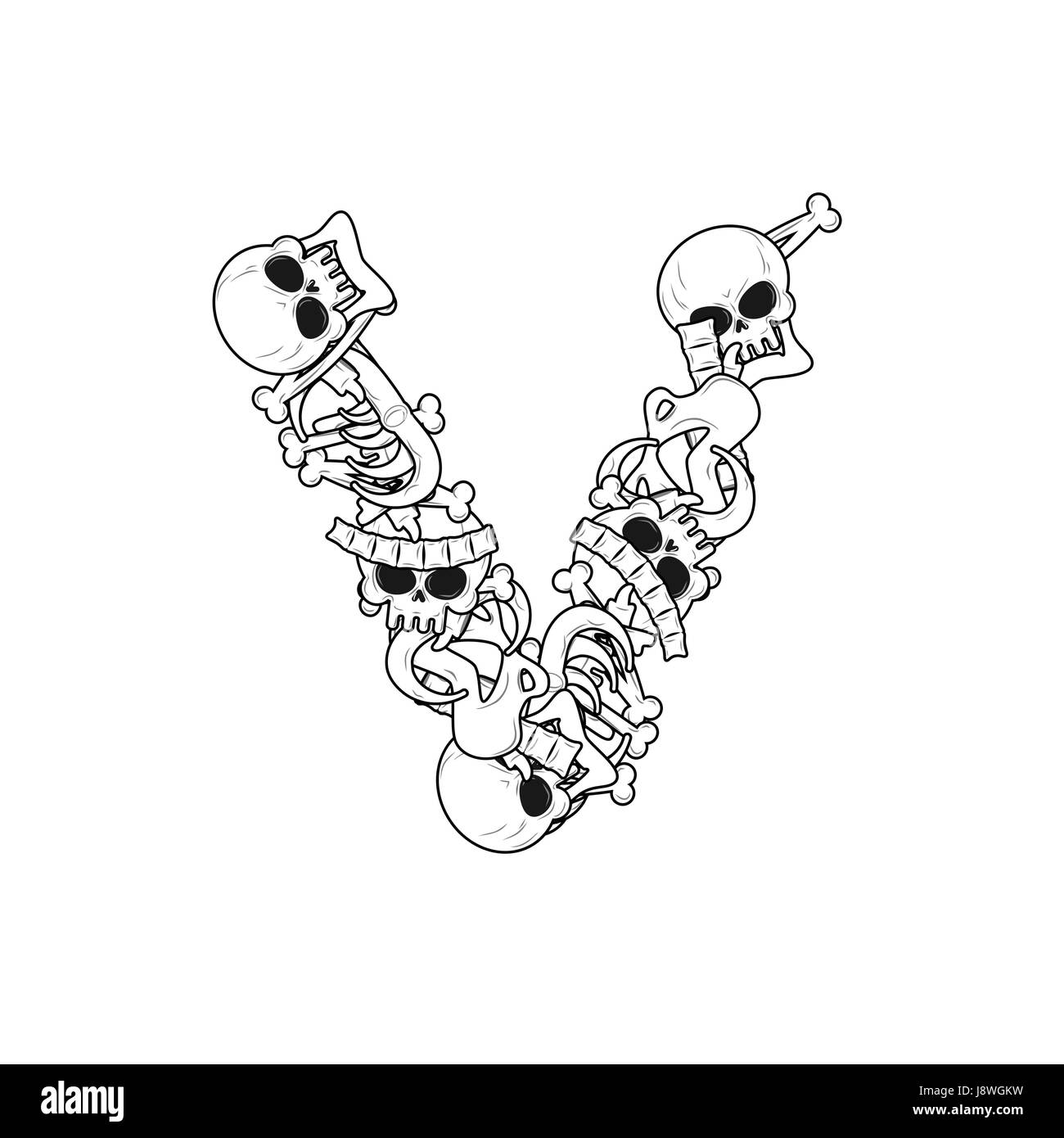 Lettre V OS squelette Font. Anatomie d'un alphabet symbole. dead ABC ...